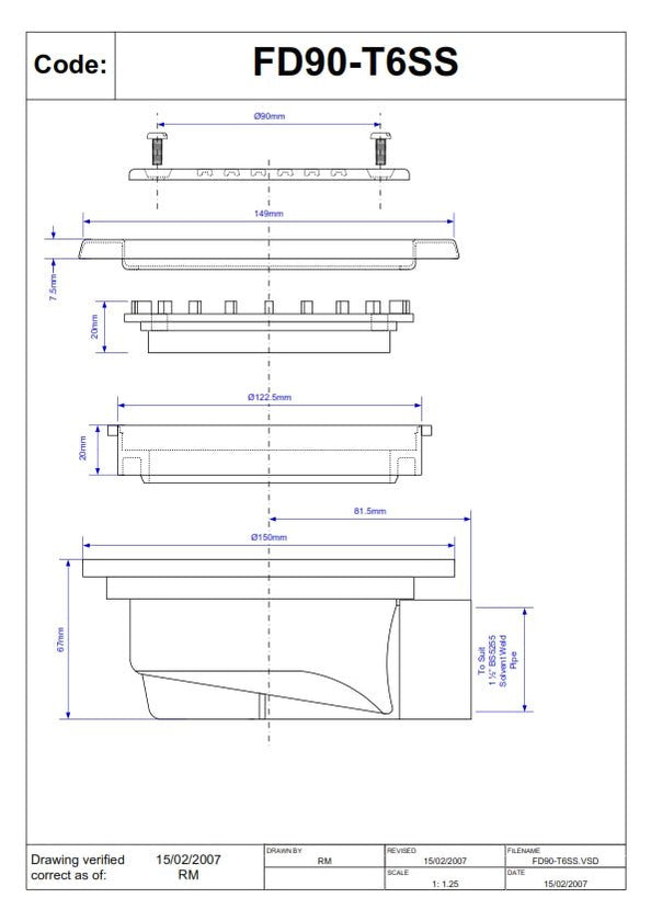 McAlpine FD90-T6SS Untrapped Floor Gully | Stainless Steel Grating for ...